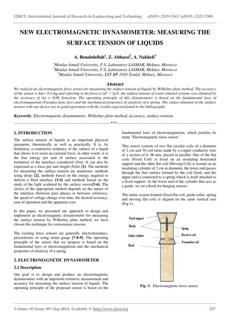 Pdf New Electromagnetic Dynamometer Measuring The Surface Tension Of Liquids