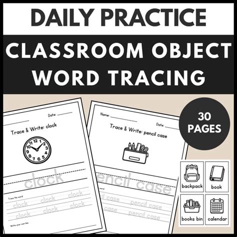Classroom Objects Word Tracing K2 Ela Worksheets Morning Work