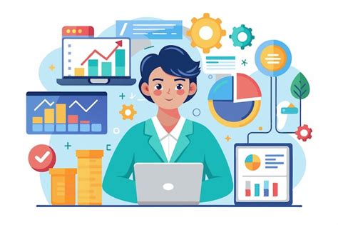 Design A Flatstyle Data Scientist With Data Charts And Analysis Tools