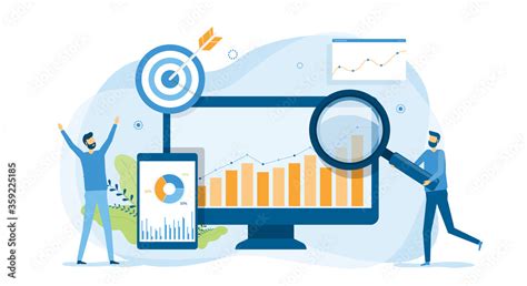 Business People Analytics And Monitoring On Web Report Dashboard Monitor Concept And Vector
