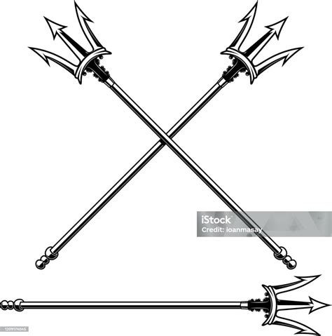 흰색 배경에 격리 된 포세이돈 삼지창의 그림 포스터 카드 배너 기호에 대한 디자인 요소 벡터 일러스트레이션 개념에 대한 스톡 벡터 아트 및 기타 이미지 Istock