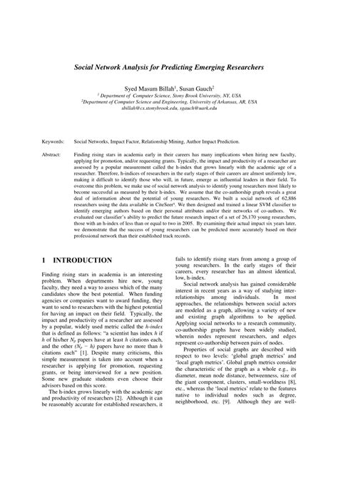 Pdf Social Network Analysis For Predicting Emerging Researchers