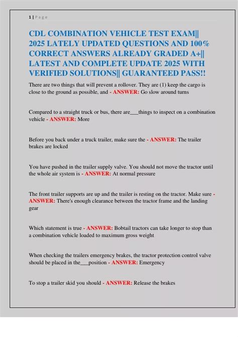 Cdl Combination Vehicle Test Exam 2025 Lately Updated Questions And