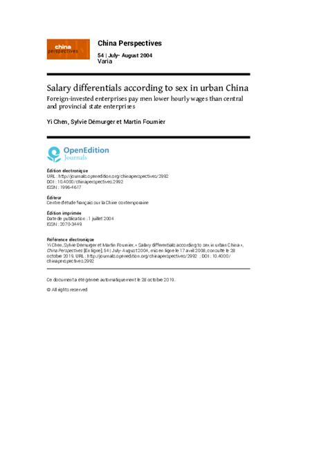 Pdf Salary Differentials According To Sex In Urban China