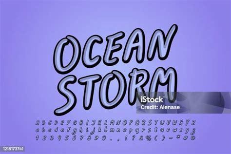 현대 페인트 브러시 알파벳 블루 바이올렛 색상 기울임꼴 글꼴입니다 대문자 및 소문자 숫자 기호 벡터 일러스트레이션 0명에 대한 스톡 벡터 아트 및 기타 이미지 Istock