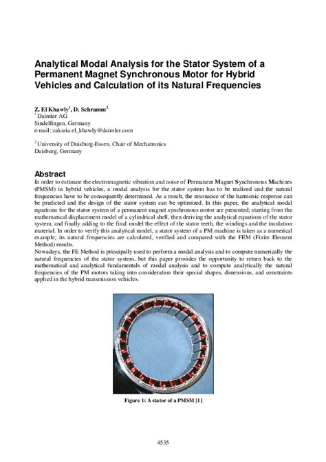 Pdf Analytical Modal Analysis For The Stator System Of A Permanent Magnet Synchronous Motor