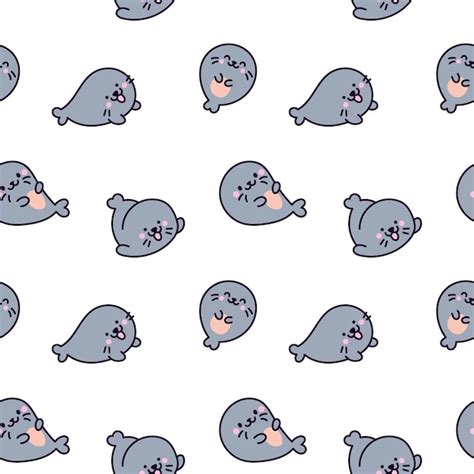 Crianças De Focas Kawaii Bonitas Padrão Sem Costura Vetor Premium