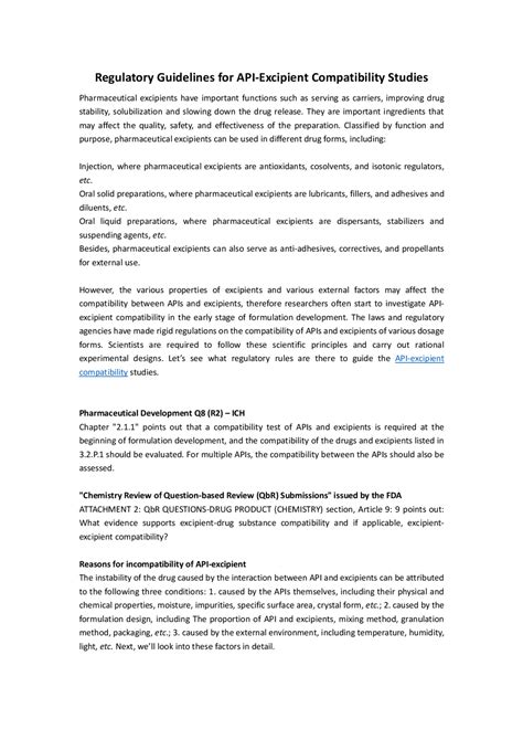 Regulatory Guidelines For Api Excipient Compatibility Studies Study