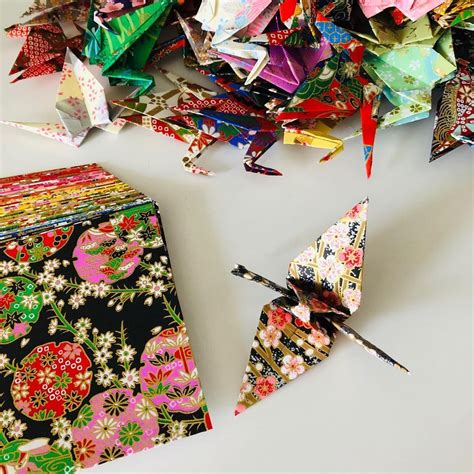 Chiyogami Paper Origami Crane Folding