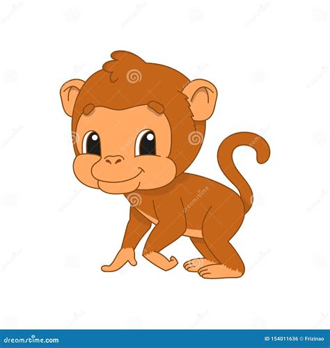 Naughty Monkey Cute Character Colorful Illustration Cartoon Style Isolated On White