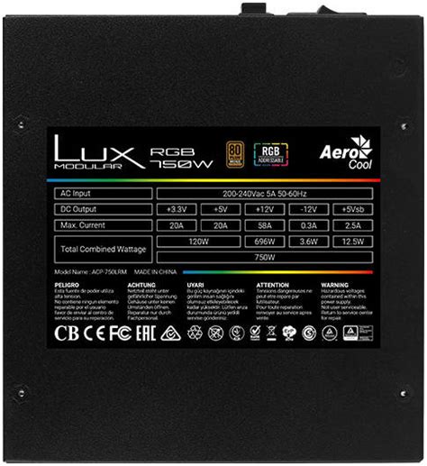 Aerocool Lux Rgb 750m Power Supply 750w Power Semi Modular Design