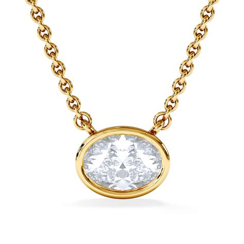 Horizon Oval Cut Lab Diamond Solitaire Necklace 050ct Hsi In 9k Gold
