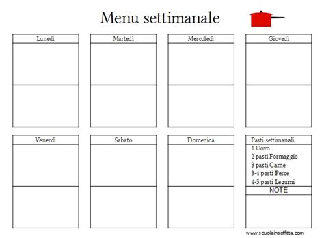 Menu Settimanale Con I Numeri Con Pdf Da Stampare Scuolainsoffitta