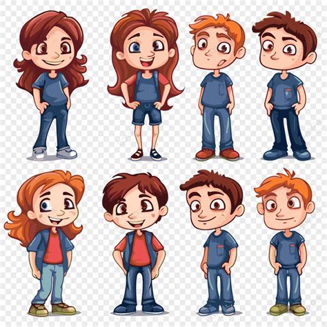 各種姿勢的善良剪貼畫男孩和女孩矢量設計卡通卡通女孩eps圖案素材免費下載，可愛卡通圖片，尺寸4267 × 4267px Lovepik