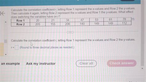 solved calculate the correlation coefficient r letting row