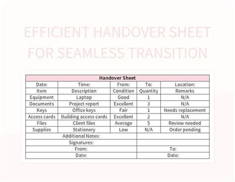Efficient Handover Sheet For Seamless Transition Excel Template And Google Sheets File For Free