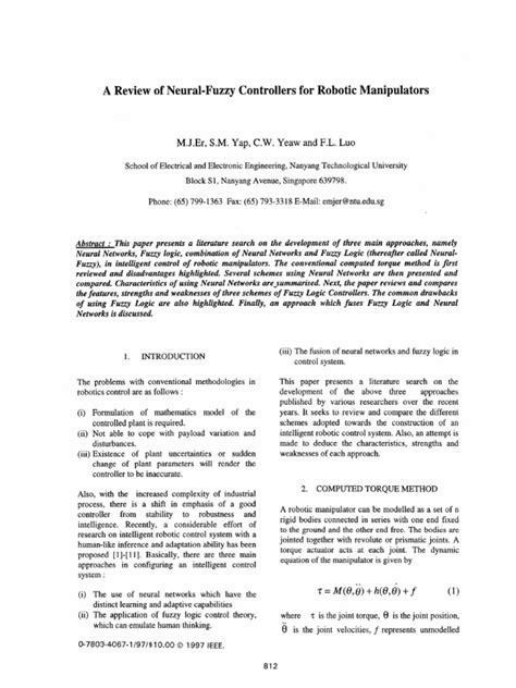 Review Of Neural Fuzzy Controllers For Robotic Manipulators Mjer C