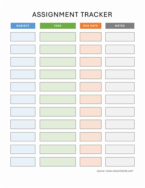 Free Assignment Tracker Templates Pdf Word Excel