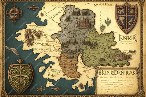 중세 왕국 지도 고대 지도 디지털 일러스트 Ai 프리미엄 사진