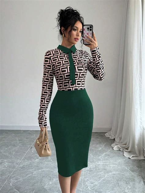 Rochie Midi Sofina Verde Cu Print Geometric Iuliashop