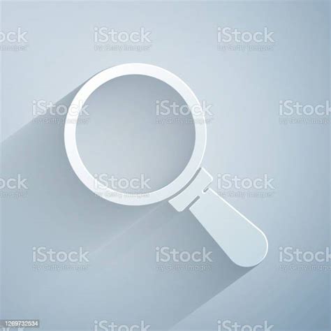 회색 배경에 격리 된 돋보기 아이콘을 잘라 용지 검색 초점 확대 축소 비즈니스 기호 종이 아트 스타일 벡터 3차원 형태에 대한 스톡 벡터 아트 및 기타 이미지 Istock