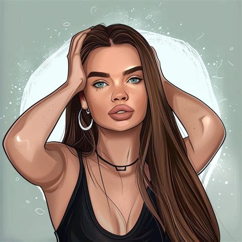 Cartoon Girl With Long Brown Hair And Piercings Posing For A Picture