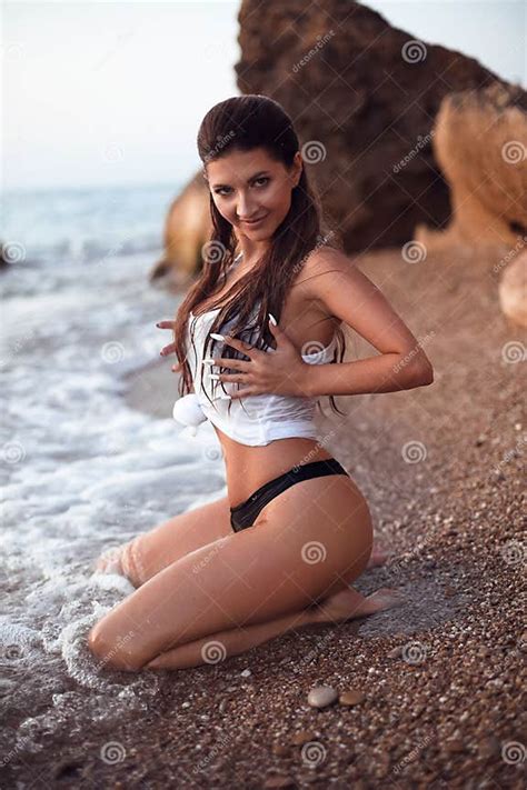 Sensual Wet Bikini Model In Sea Waves Carefree Woman Enjoying