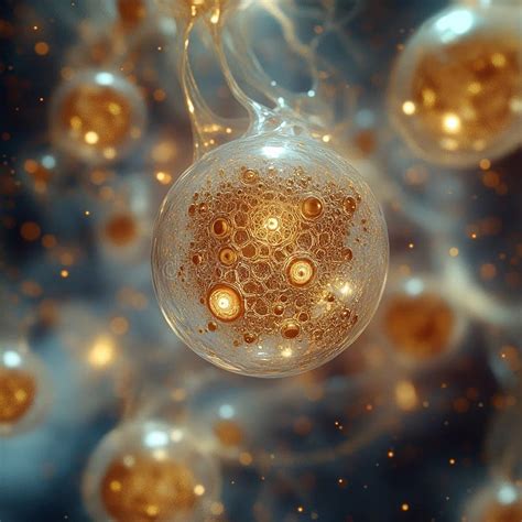 Abstract Close Up View Of Luminous Floating Cells With Shimmering