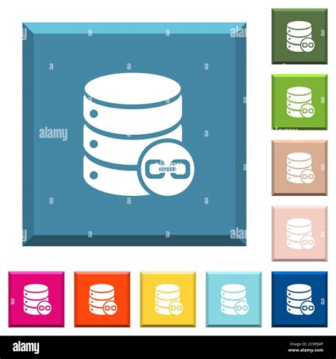 Joined Database Tables White Icons On Edged Square Buttons In Various
