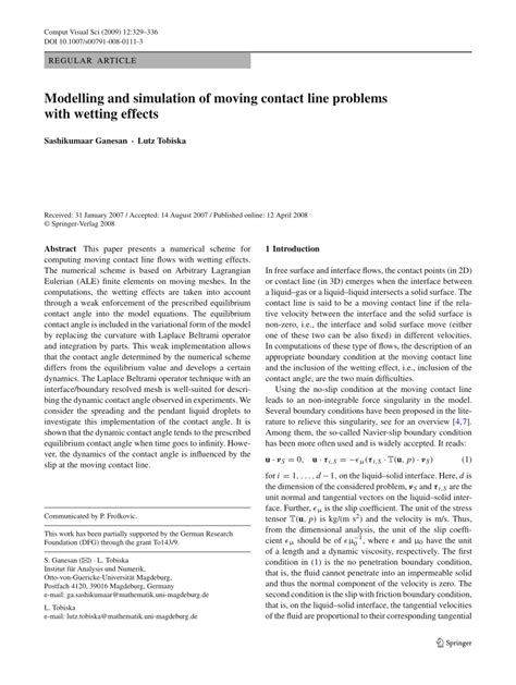 Pdf Modelling And Simulation Of Moving Contact Line Problems With