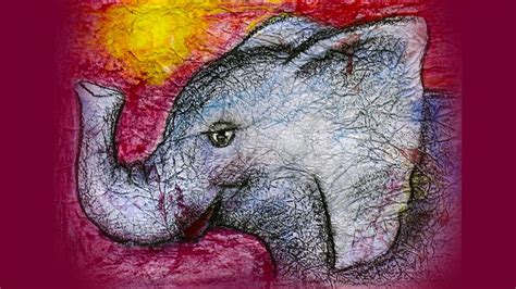 Как нарисовать слона Акварель восковые мелки Рисование с детьми Рисование Слон Картины