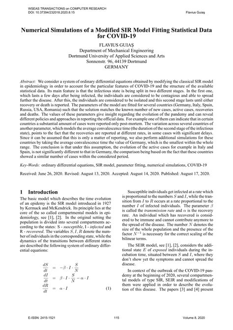 Pdf Numerical Simulations Of A Modified Sir Model Fitting Statistical