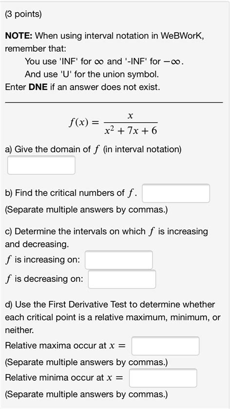 Solved 3 Points Note When Using Interval Notation In Webwork