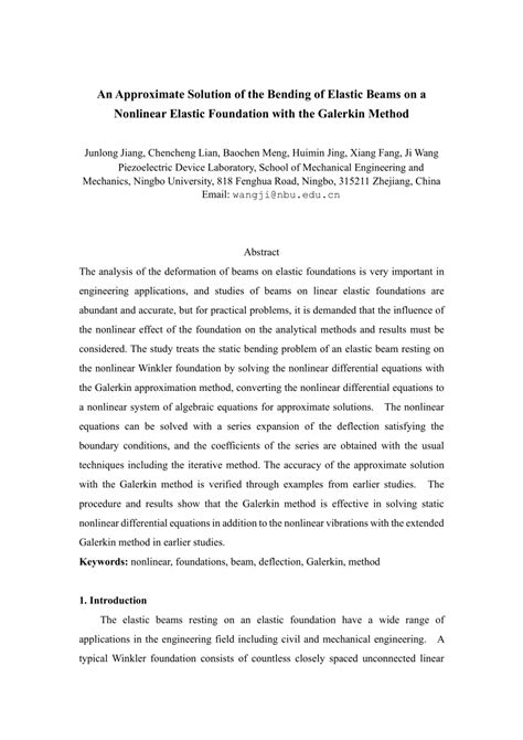 Pdf An Approximate Solution Of The Bending Of Elastic Beams On A