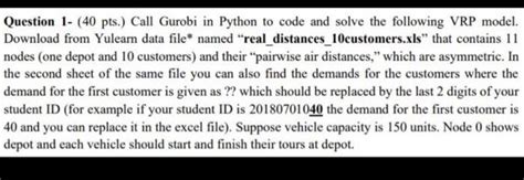 Solved Question 1 40 Pts Call Gurobi In Python To Code