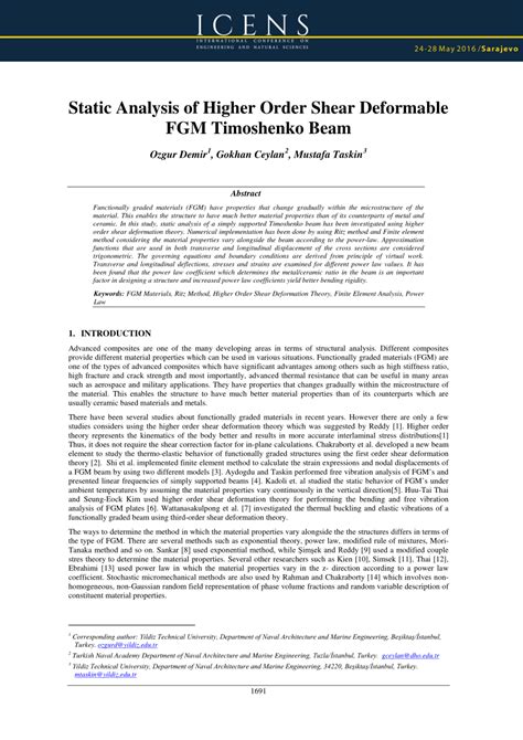 Pdf Static Analysis Of Higher Order Shear Deformable Fgm Timoshenko Beam