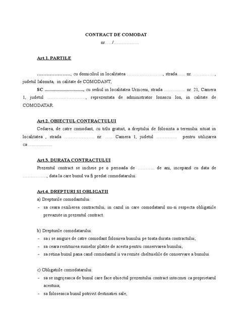 Contract De Comodat Pdf