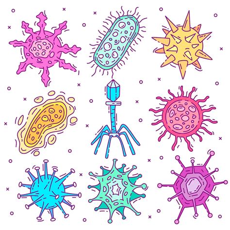 Conjunto De Ilustración De Virus Dibujado A Mano Vector Gratis