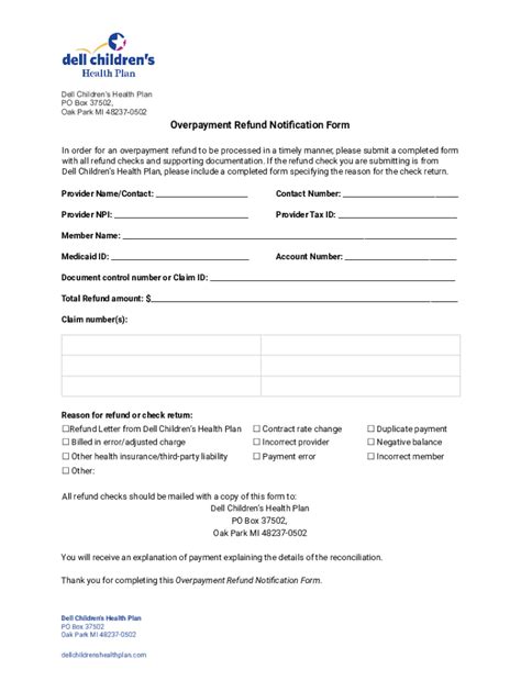 Fillable Online Claims Overpayment Refund Form Fax
