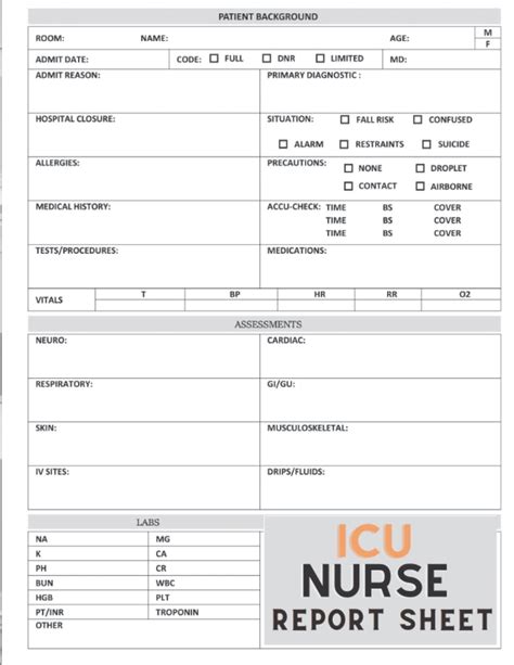 Icu Nurse Critical Care Report Sheet Notebook Advanced Assessment