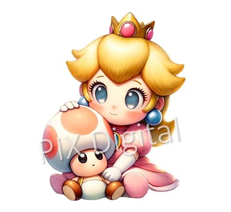 Princess Peach And Toad Png Digital Clipart Image Commercial Use Etsy