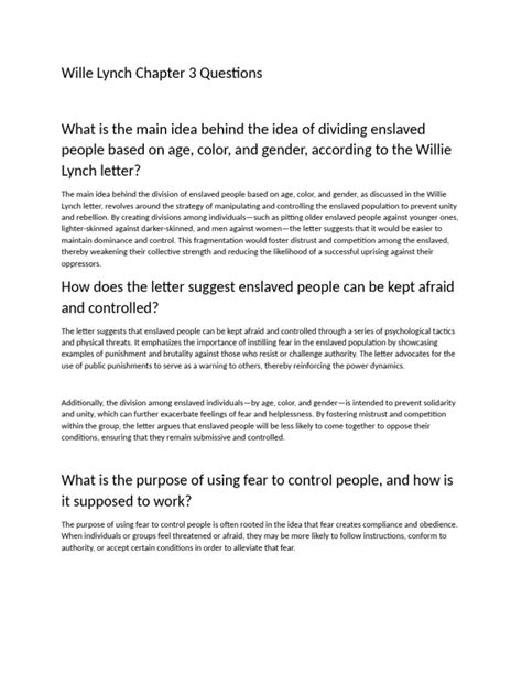 Chpt 3 Questions 1 Pdf Fear Slavery