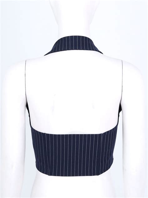 Badu Bg Дамски раирани жилетки Елегантен Ol жилетка Костюм Жилетка Деколте с V образно деколте