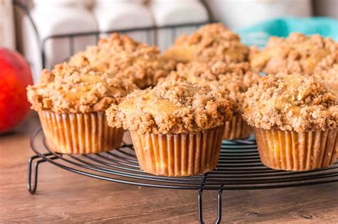 Fresh Peach Muffins Recipe With Crumb Topping Hostess At Heart