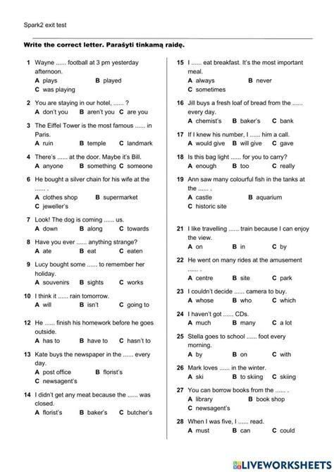 Exit Test For Elementary Level Spark2 Tikras Worksheet Live Worksheets