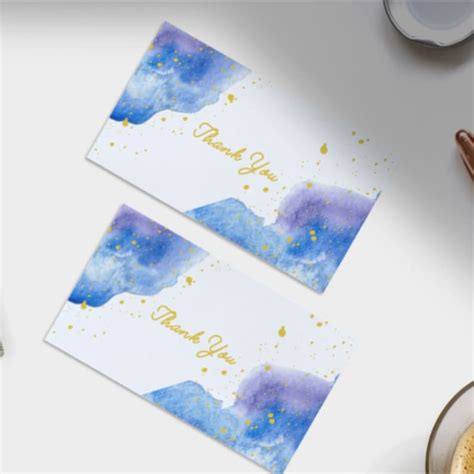 Printable Watercolor Blue And Gold Thank You Cards In 2 Sizes Etsy