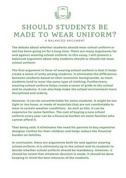 A Balanced Argument Text Should Students Wear Uniform By Teacher Gold
