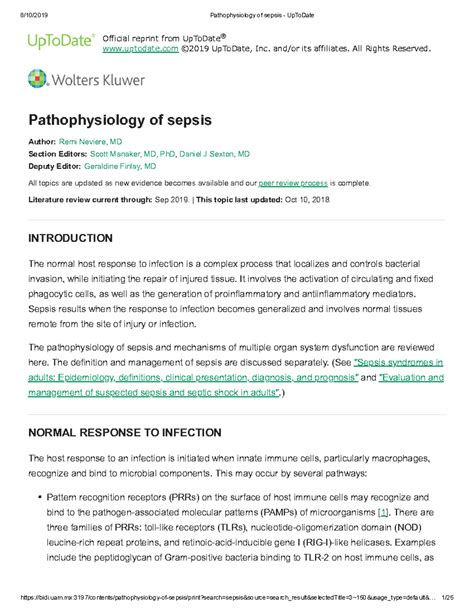 Pathophysiology Of Sepsis Studocu