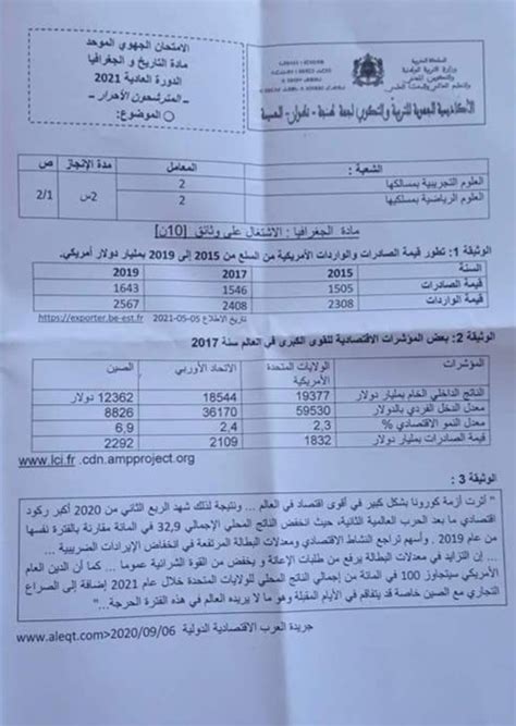 نماذج الامتحان الجهوي الثانية باك أحرار في مادة التاريخ والجغرافيا