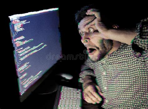 Man Working With Computer Glitch Effect Added Stock Photo Image Of Damaged Deadline 104852826